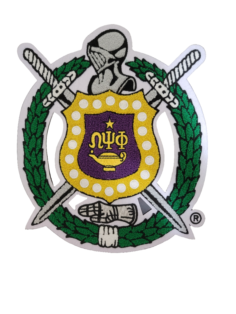 Omega Psi Phi - Chenille and Felt Shield Patch with White Felt Trim – Que Essentials